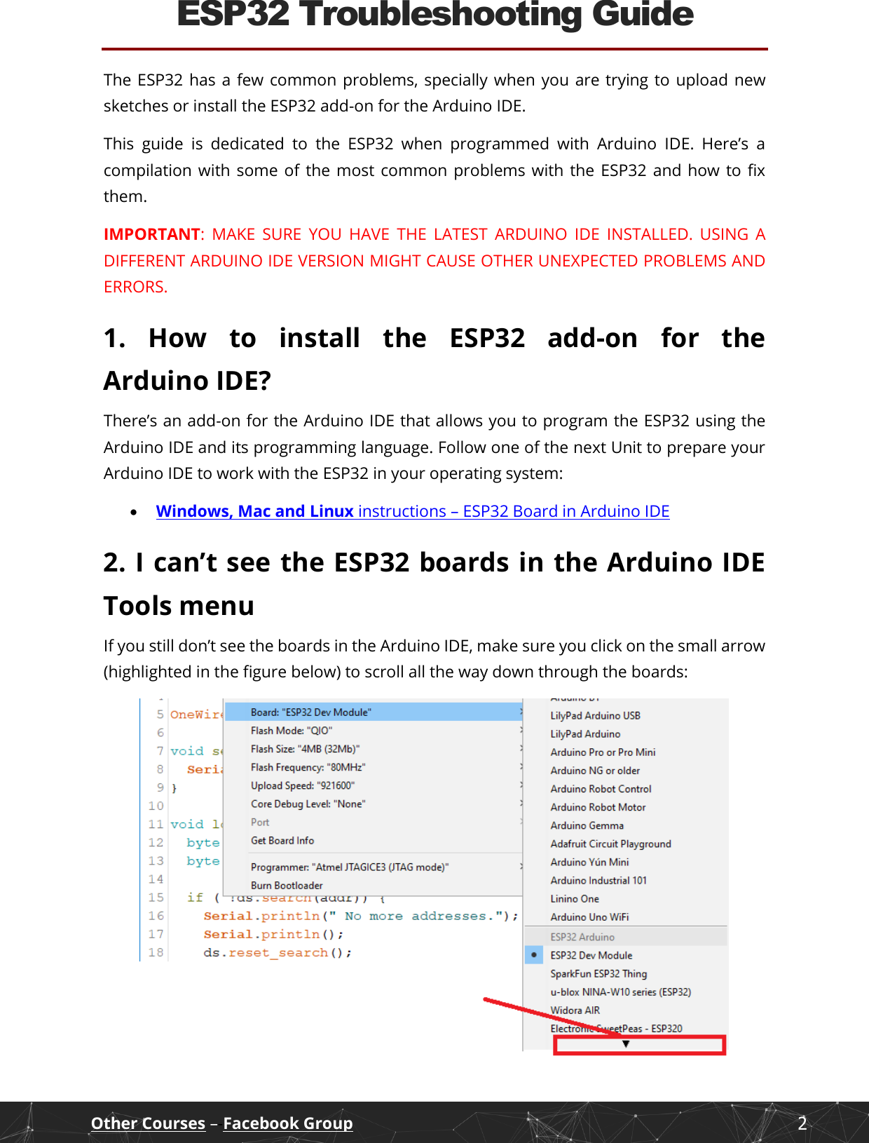 ESP32 Troubleshooting Guide Arduino IDE ESP32 Troubleshooting Guide Arduino IDE