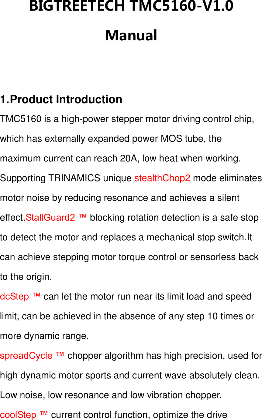 BIGTREETECH TMC5160 V1.0 Manual