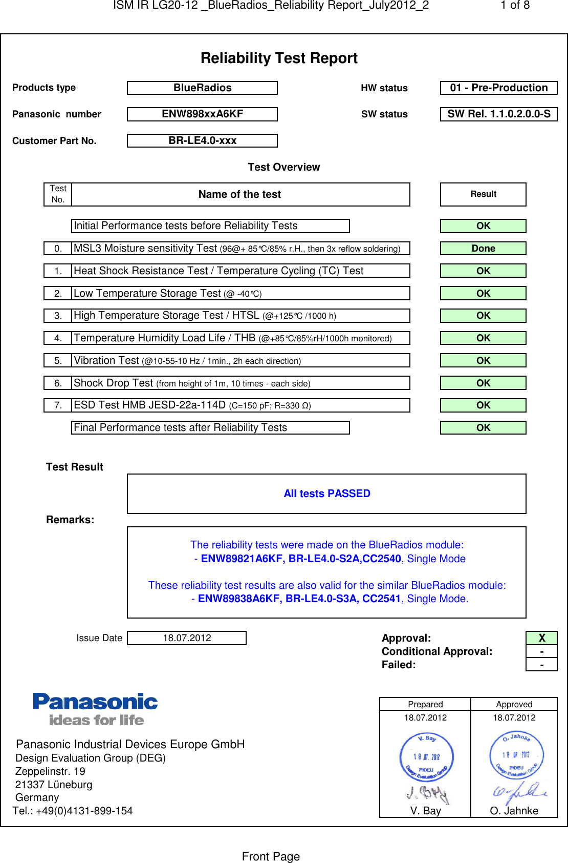 ISM IR LG20 12 _BlueRadios_Reliability Report_July2012_2 BR LE4.0 SXX ...
