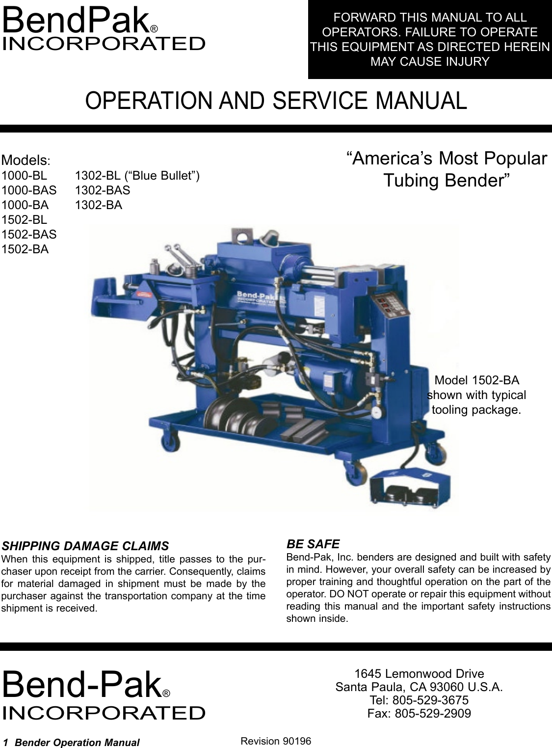 Bend Pak_Pipe_Bender_Manual Pak Pipe Bender Manual