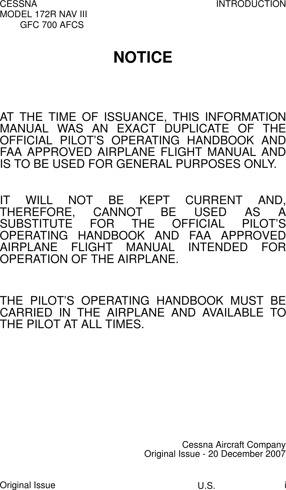 172RPHBUS 00_Cvr_Pg Cessna_172_C172R_2007_Nav III G1000+GFC700 POH PIM ...