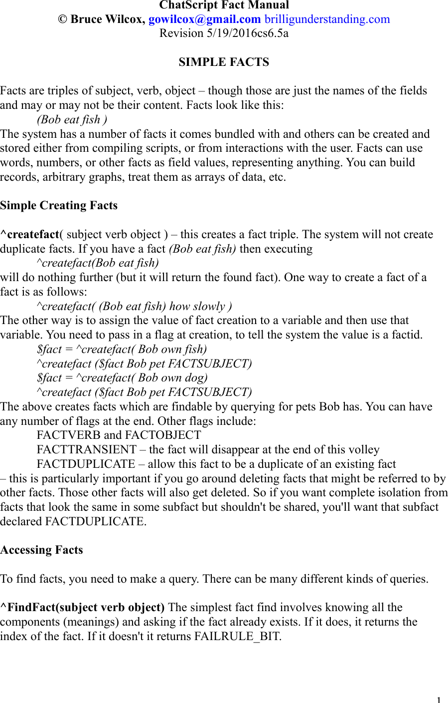 ChatScript Fact Manual Chat Script