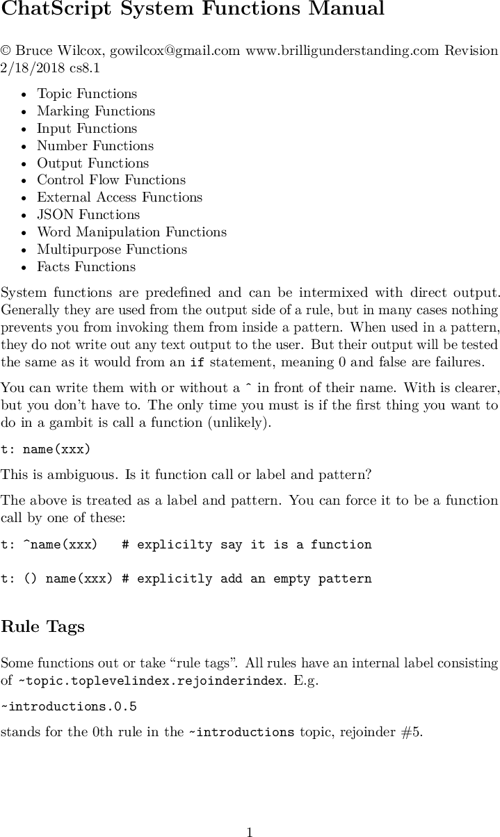 Chat Script System Functions Manual