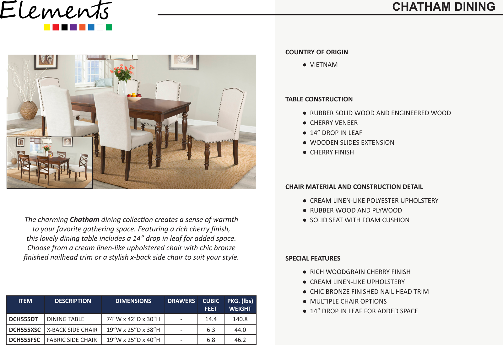 Chatham Dining Tearsheet