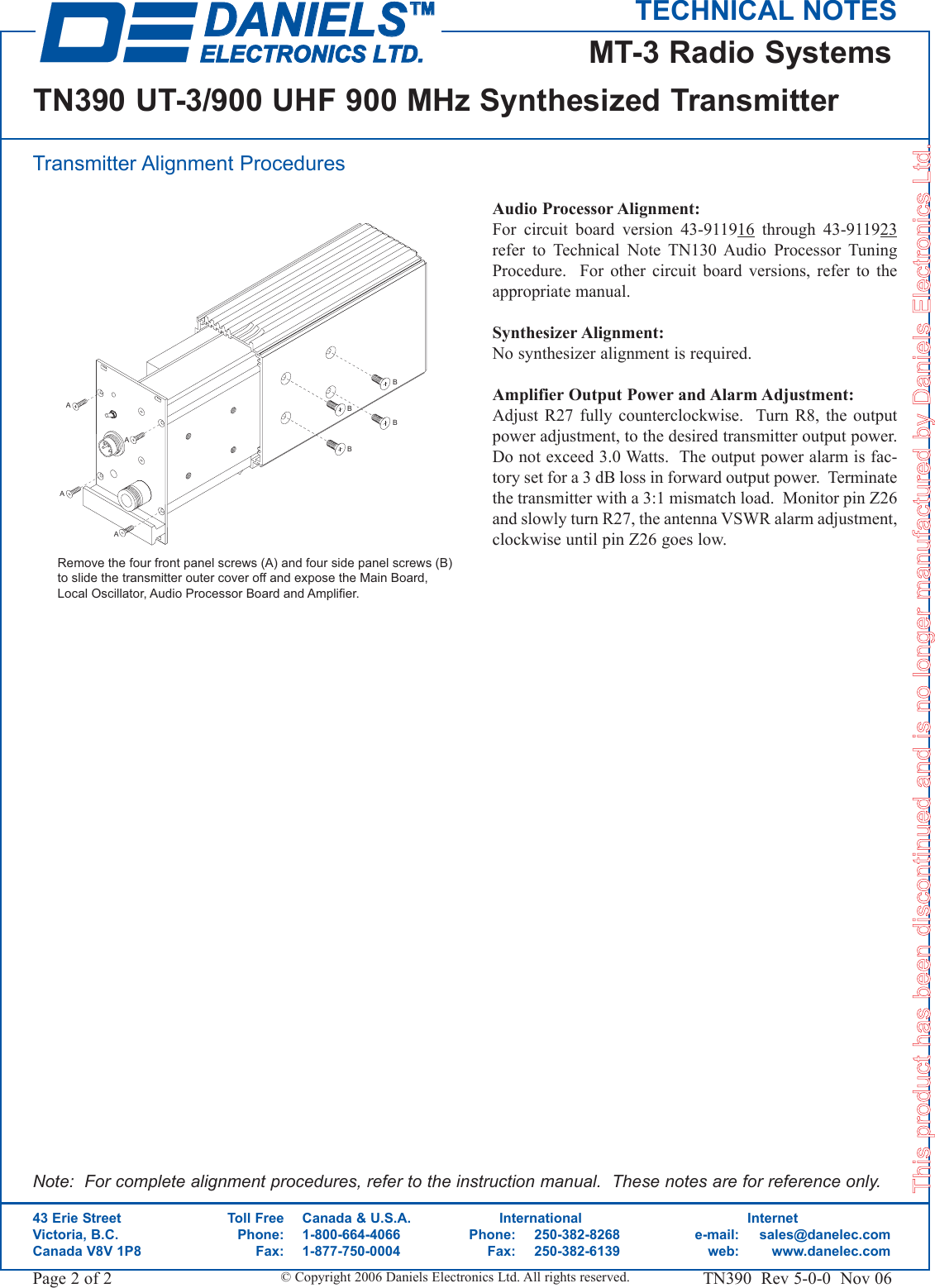 Disc TN390 5 UHF 900 MHz Tx Codan UT 3 Synthesized Transmitter discontinued