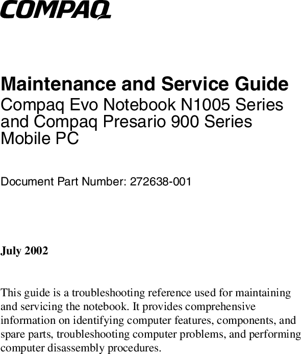 Compaq Notebook Troubleshooting