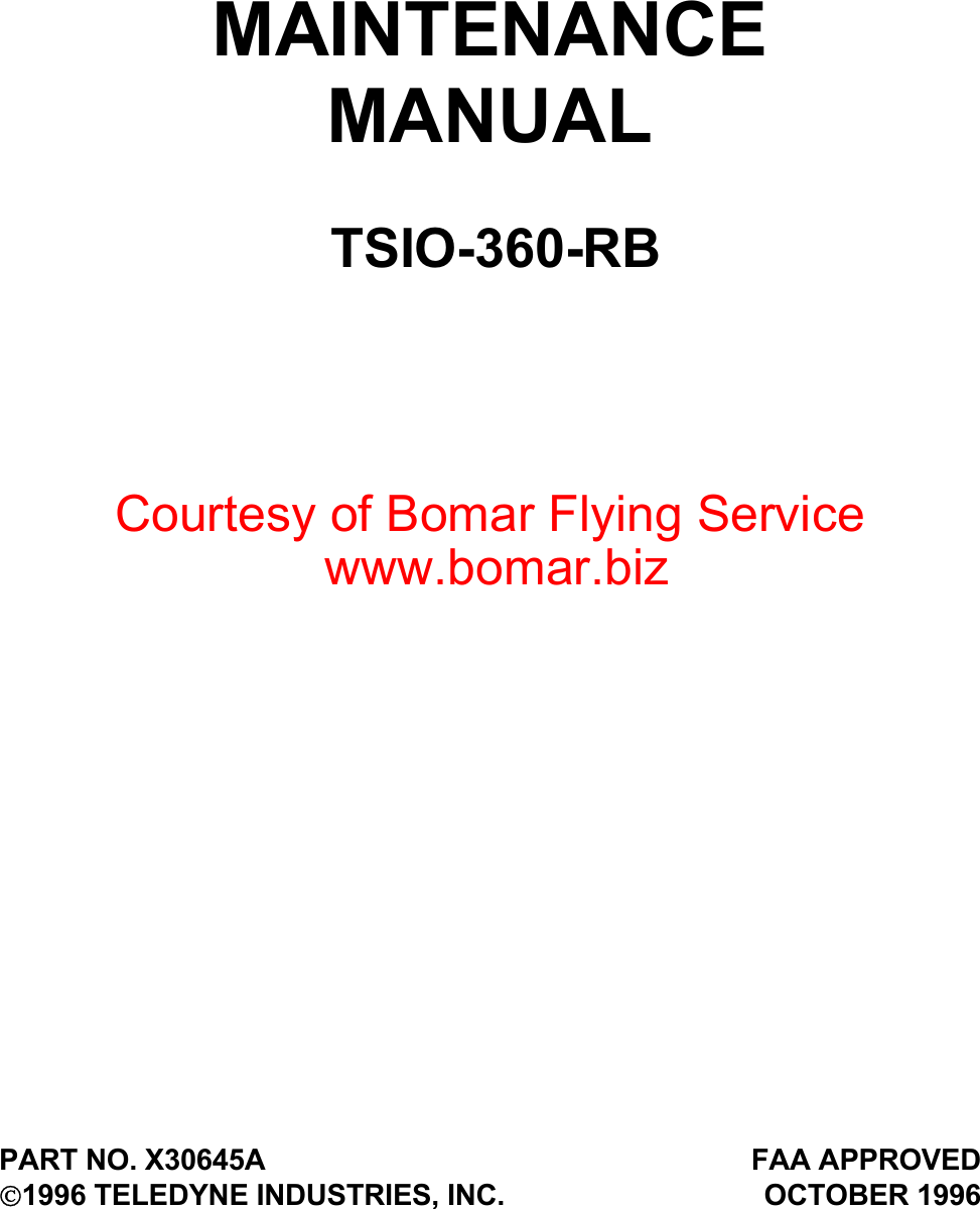 Continental Io-360 Maintenance Manual