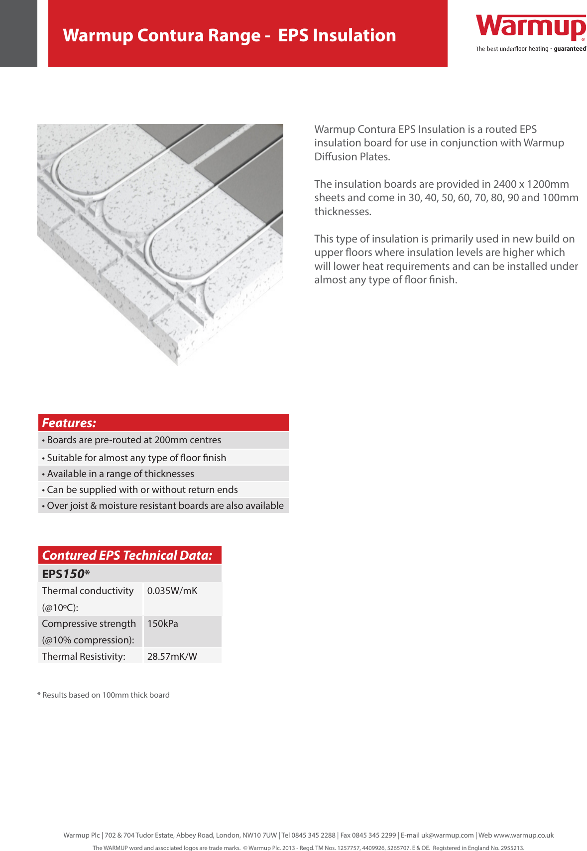 Contura EPS150 Insulation Technical Specifications Sheet