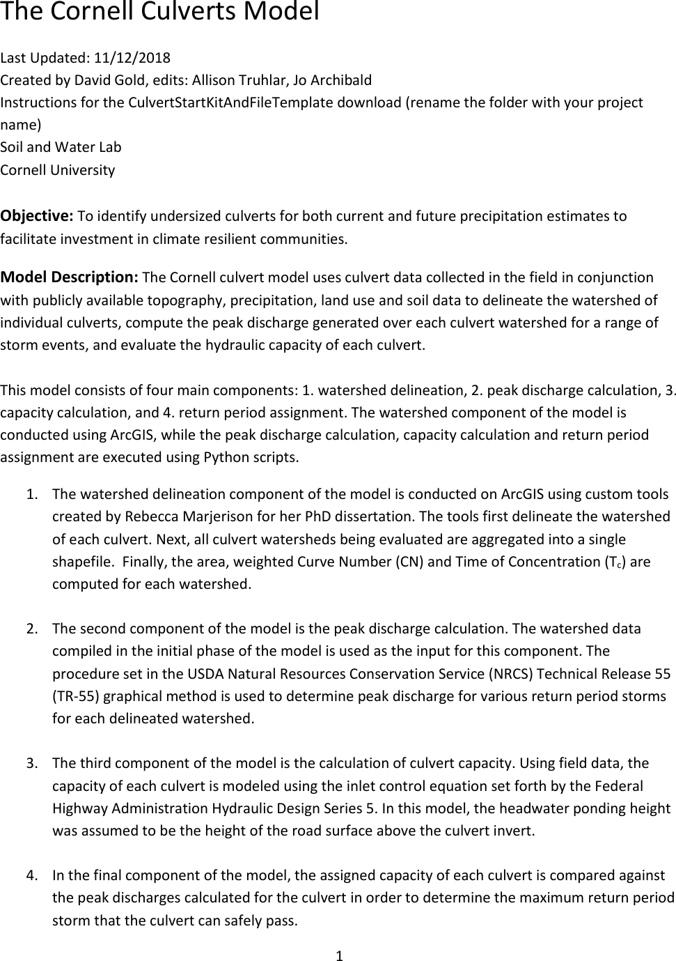 Cornell Culverts Instructions
