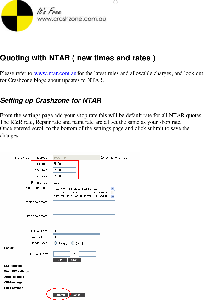Crashzone Quoting With NTAR User Manual 20090629