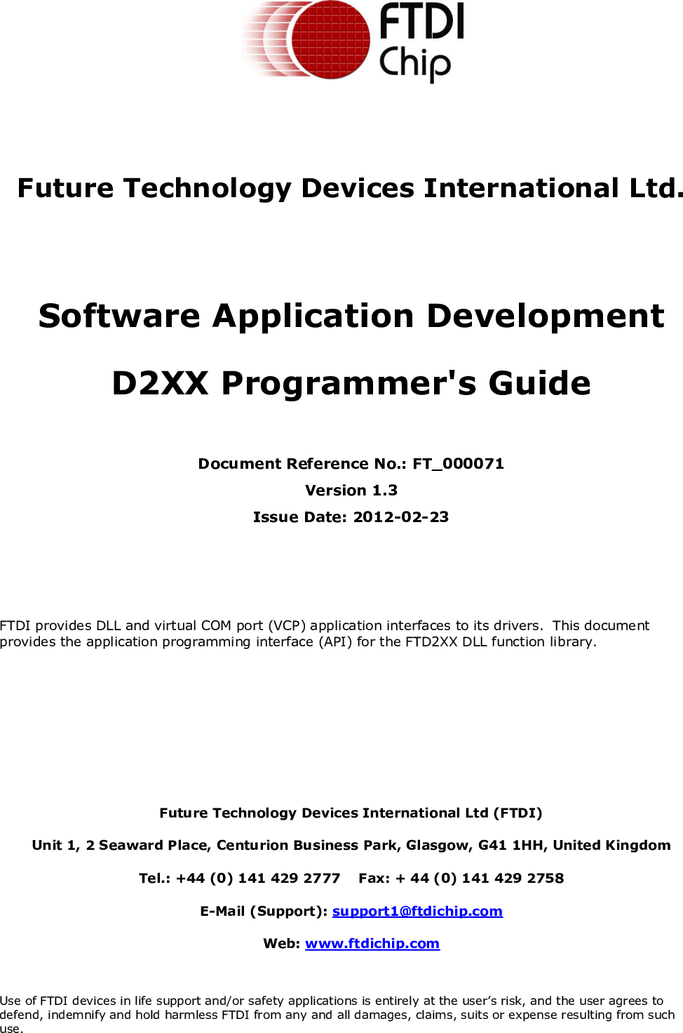 D2XX Programmer's Guide Guide(FT 000071)