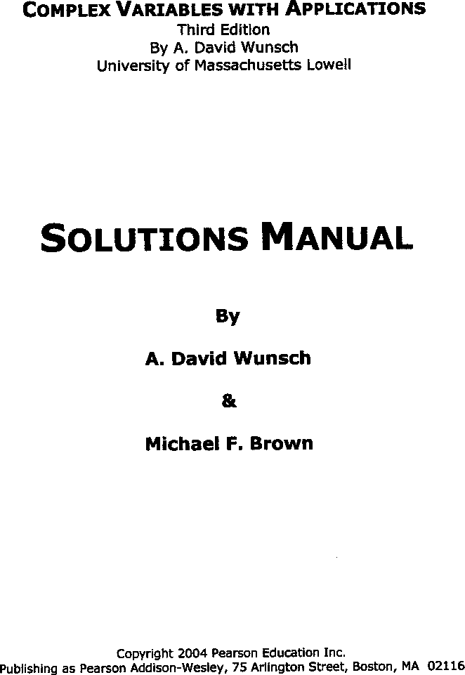 WunschSM David A. Wunsch Solutions Manual To Complex Variables With Applications 2004