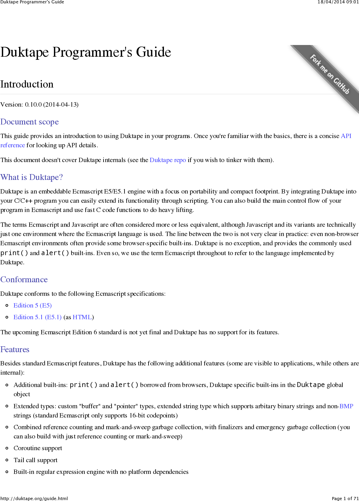 Duktape Programmer's Guide