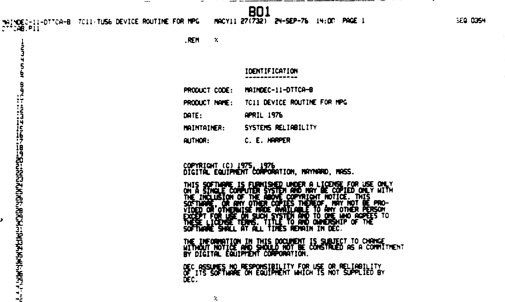 EP DTTCA B DL A__TC11__DEVICE_ROUTINE_(MPG)__MD 11 B__(C)1976 A TC11 ...