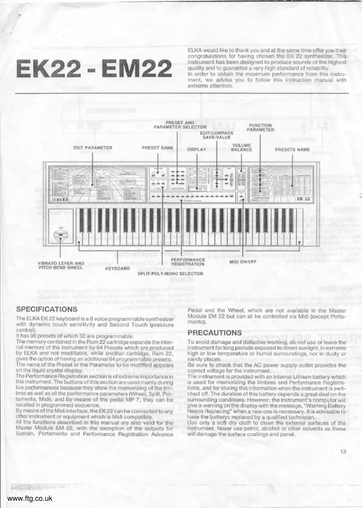 Elka EK22 Manual Users