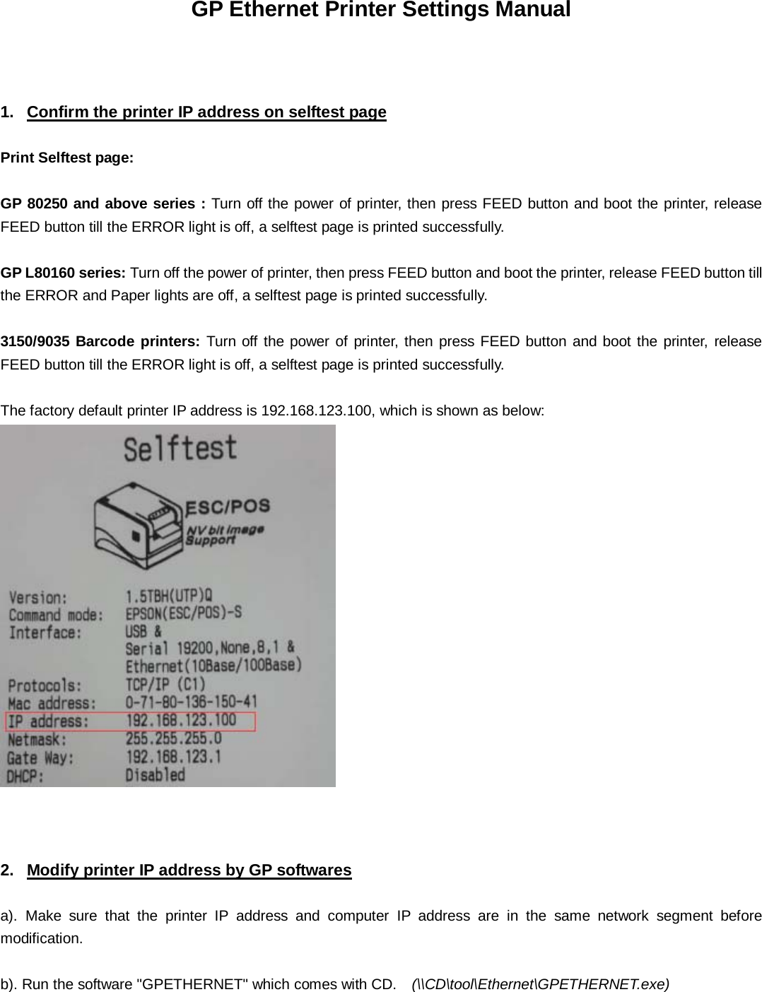 Modify Printer IP Address EN GP Ethernet Settings Manual