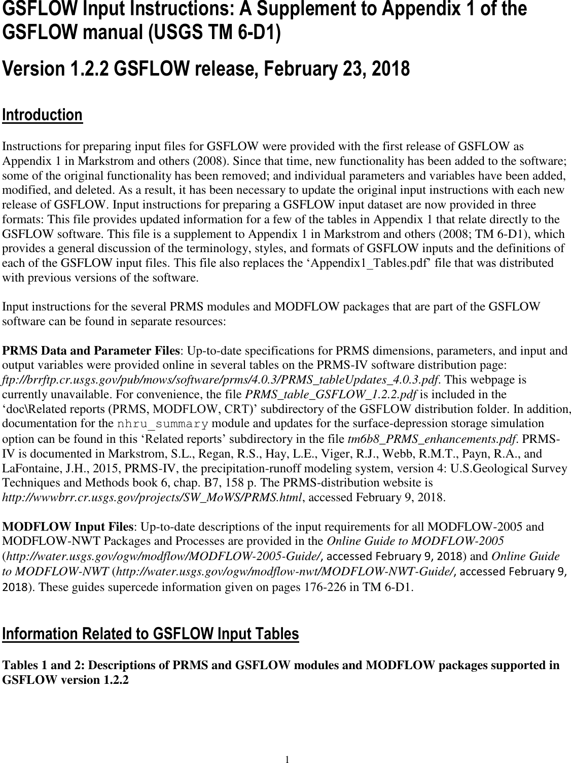 GSFLOW Input Instructions