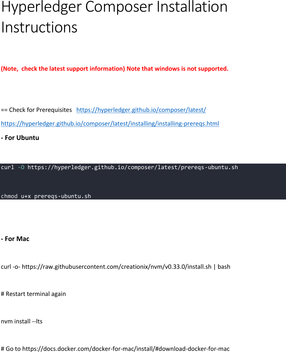 Hyperledger Composer Installation Instructions Rev1
