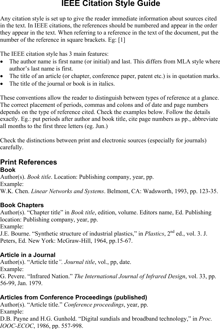 IEEE Citation Style Guide