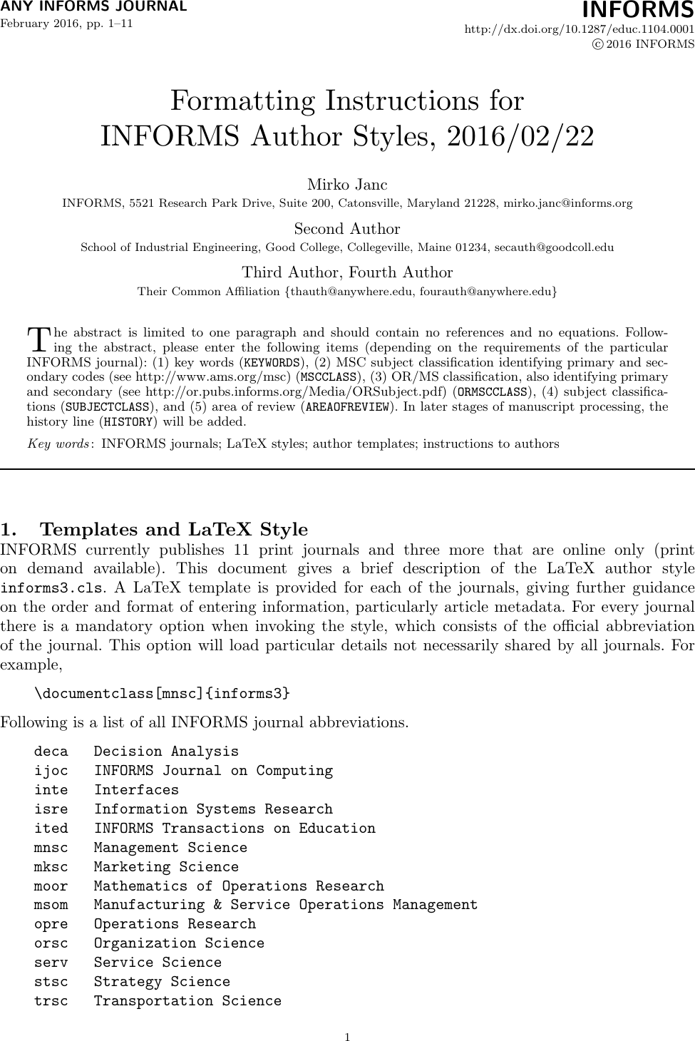 INFORMS Style Instructions 2016 02 22