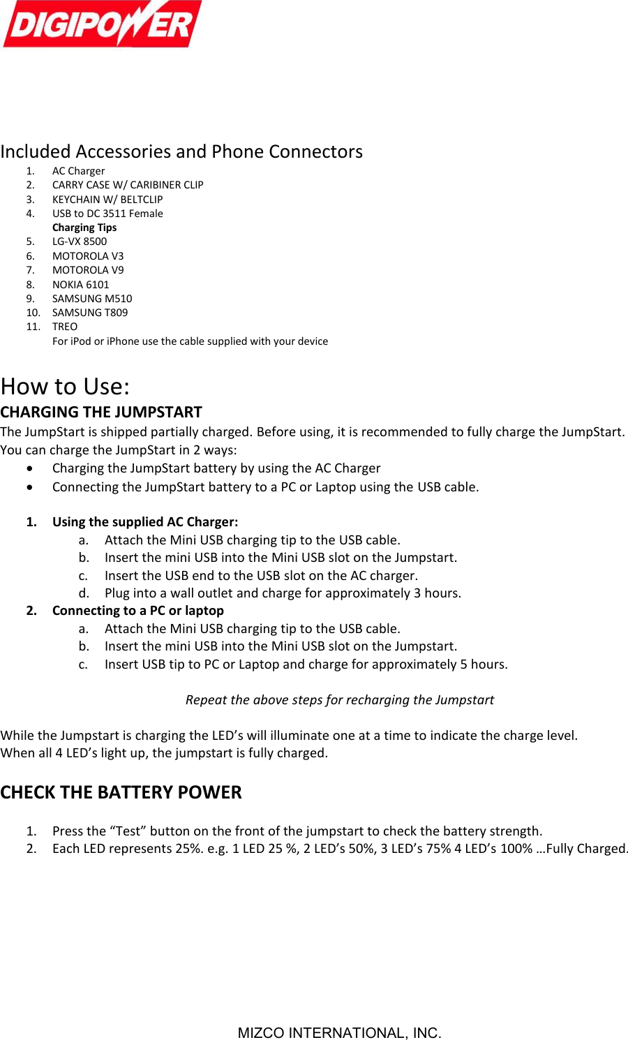 INSTRUCTION MANUAL For Jump Start Sport