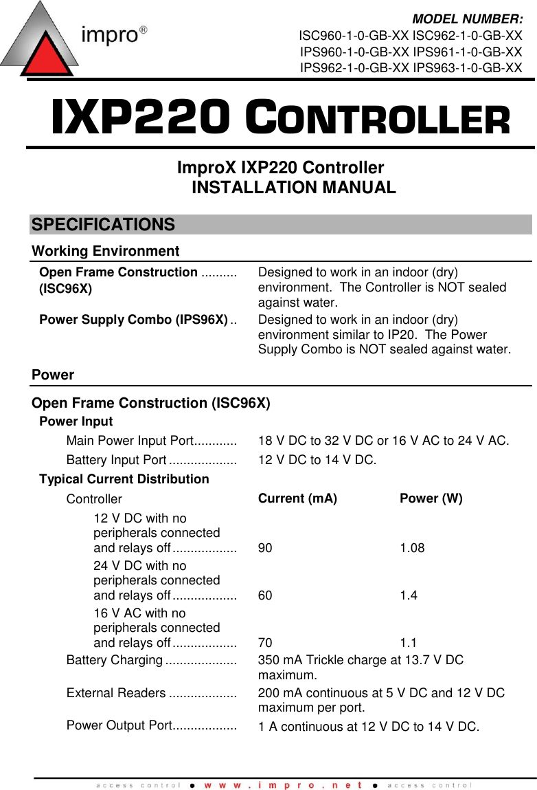 ImproX IXP121 Controller IXP220 Manual