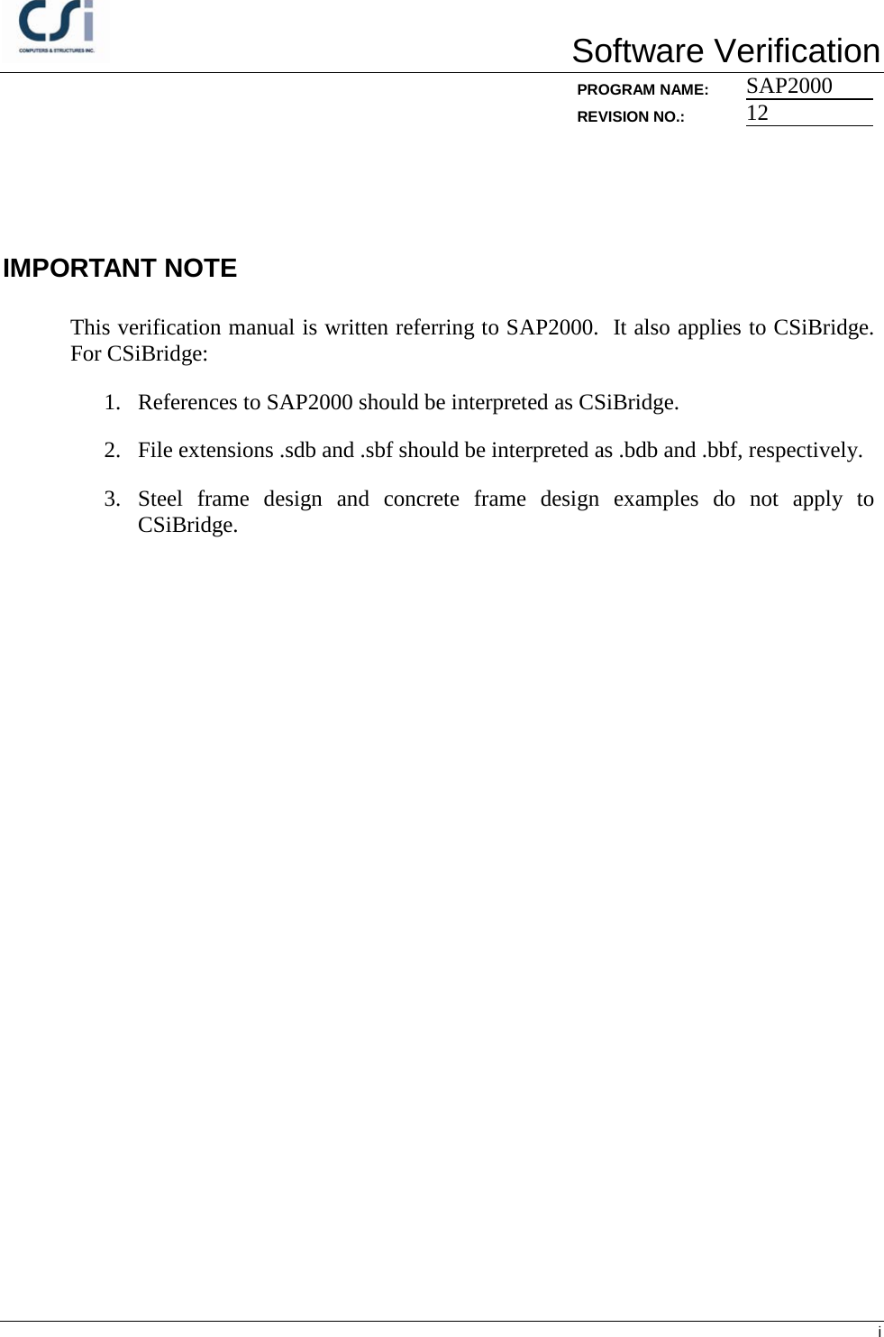 Contents Important Note