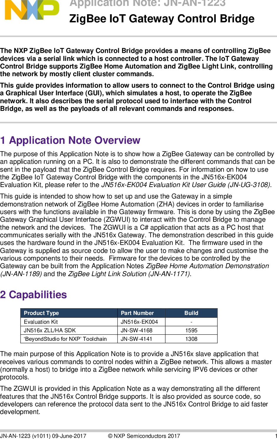 ZigBee IoT Gateway Control Bridge JN AN 1223 Zig Bee Io T User Guide 1011