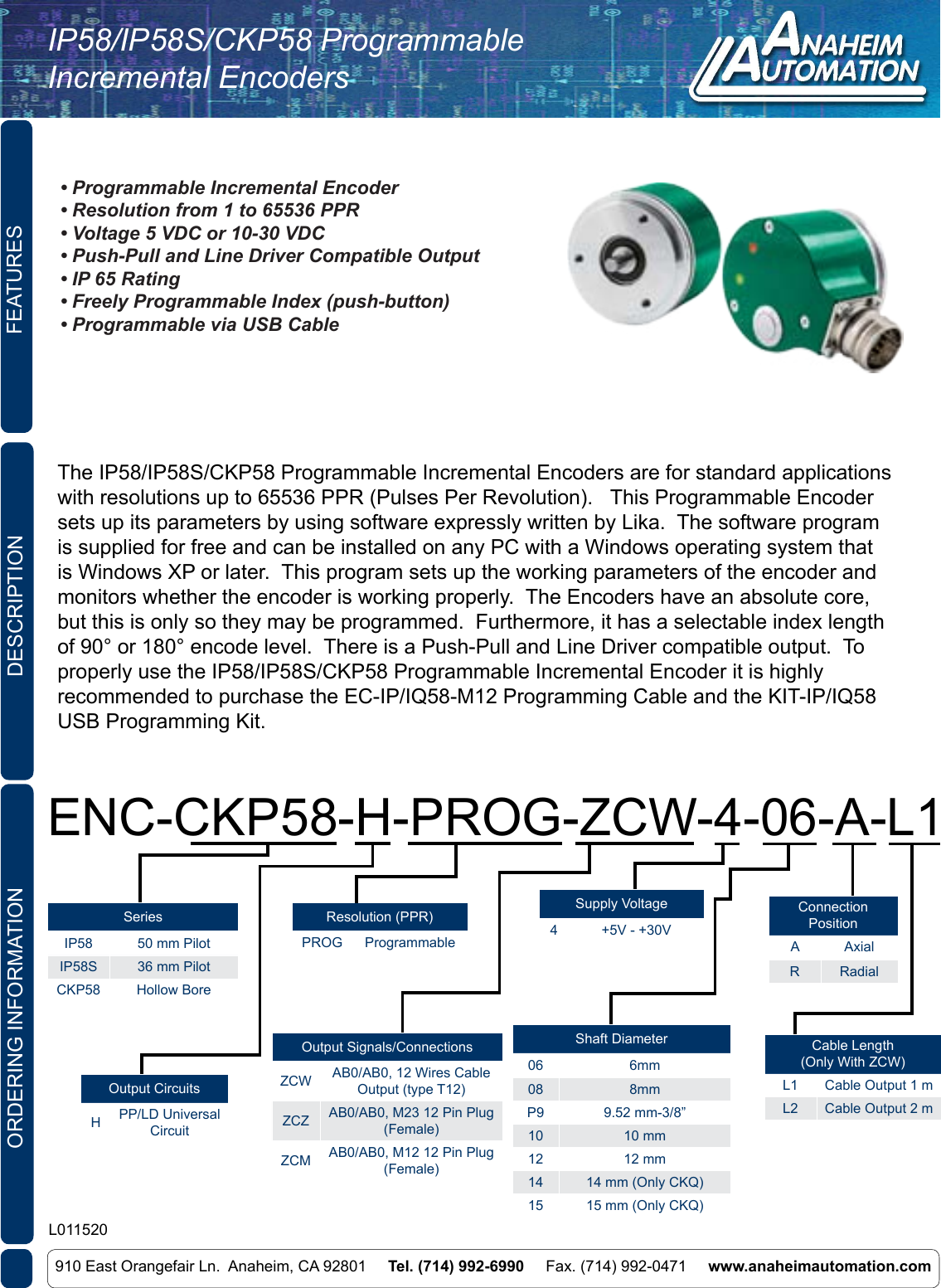 L011520 IP58 58S CKP58 Spec Sheet