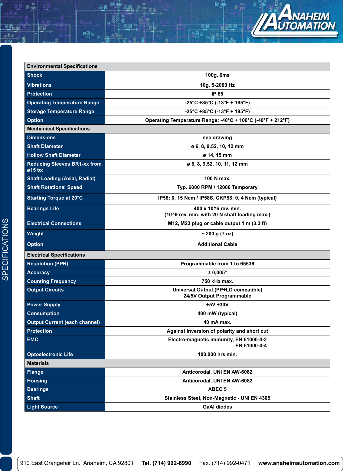 L011520 IP58 58S CKP58 Spec Sheet