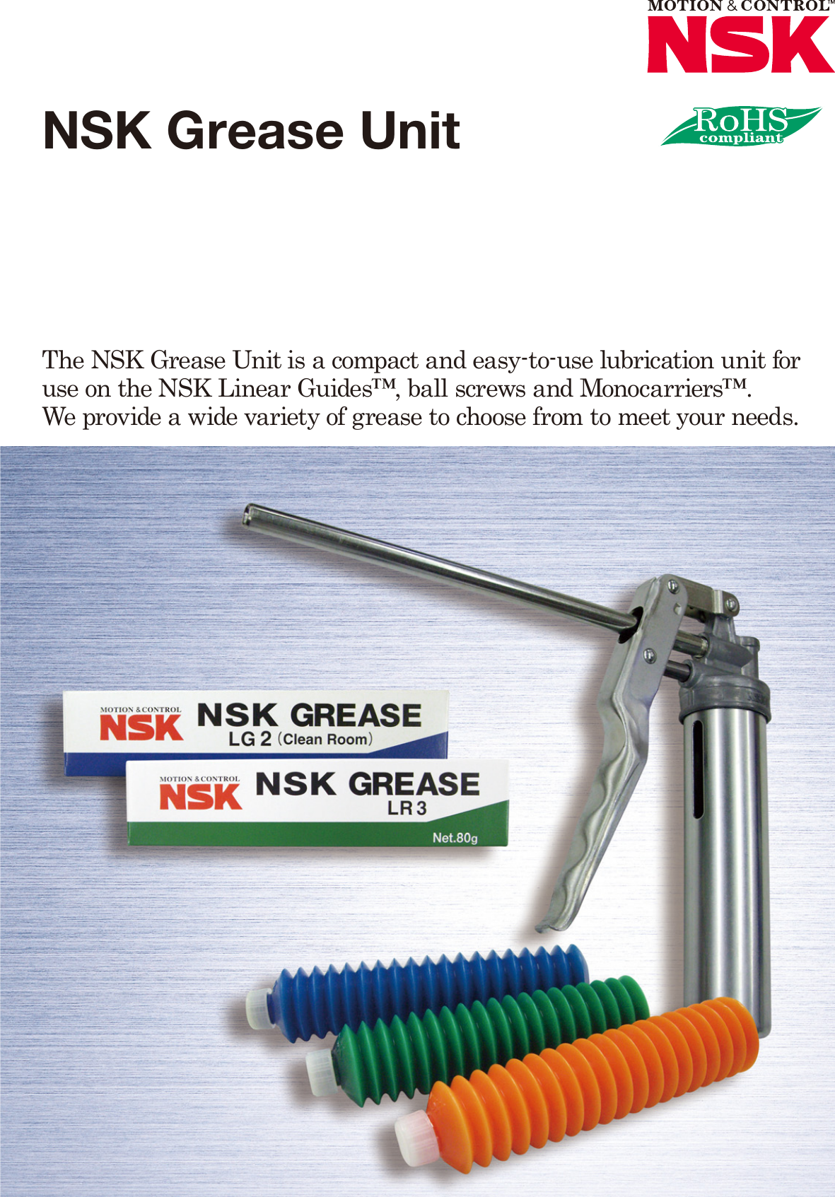 CAT. No.E3317 2012 Z 8 L011579 NSK Grease Unit Spec Sheet