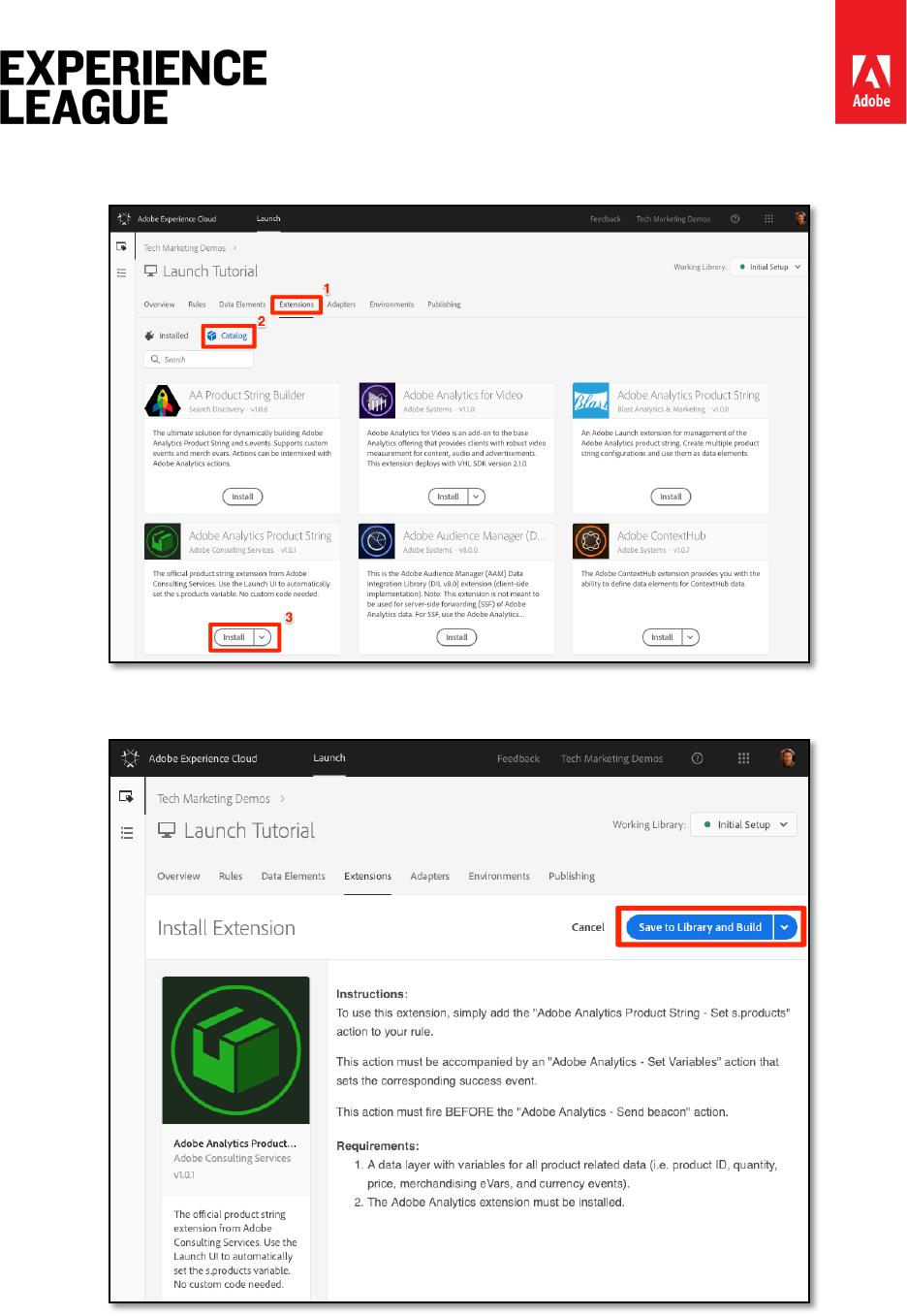 adobe analytics product string launch extension