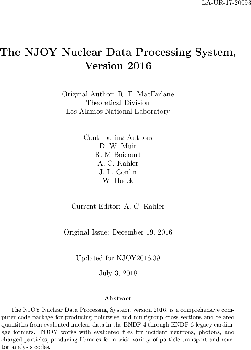 LANL2018 NJOY Nuclear Data Processing System Manual