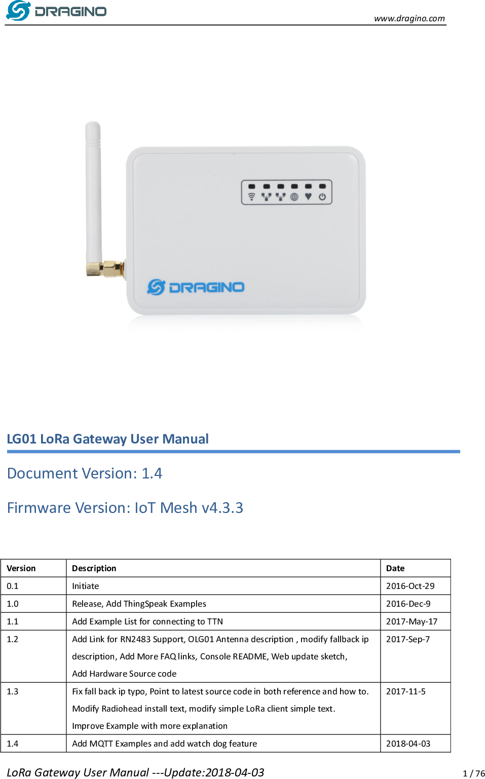 LG01 Lo Ra Gateway User Manual