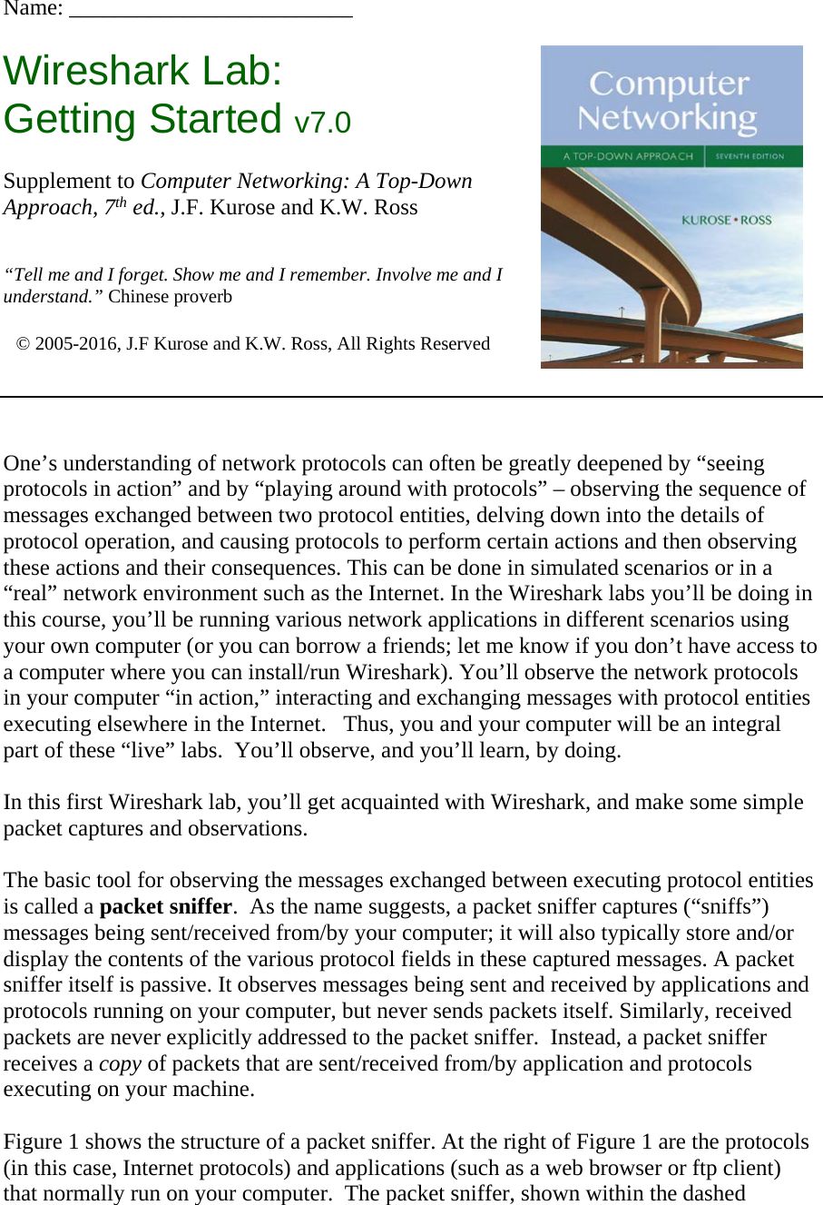 Lab 0: Getting Started With Ethereal Lab01 Instructions
