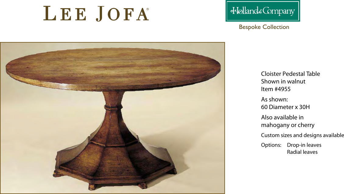 Lee Jofa Cloister Pedestal Table Tearsheet