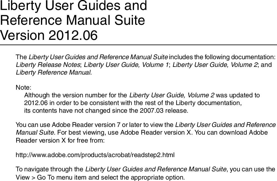 Liberty User Guides And Reference Manual Suite Version 2012.06