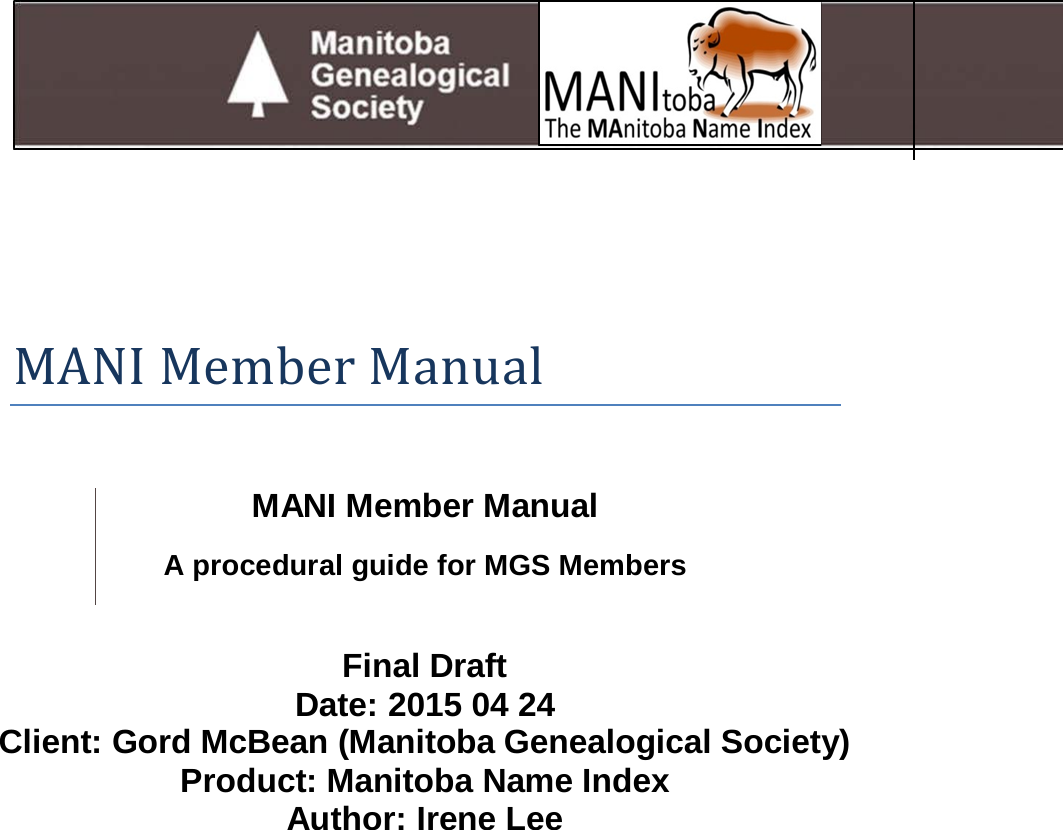MANI Member Manual OLD VERSION