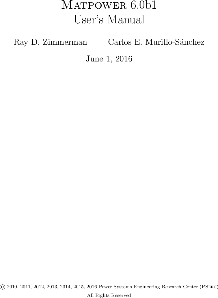 MATPOWER manual 6.0b1