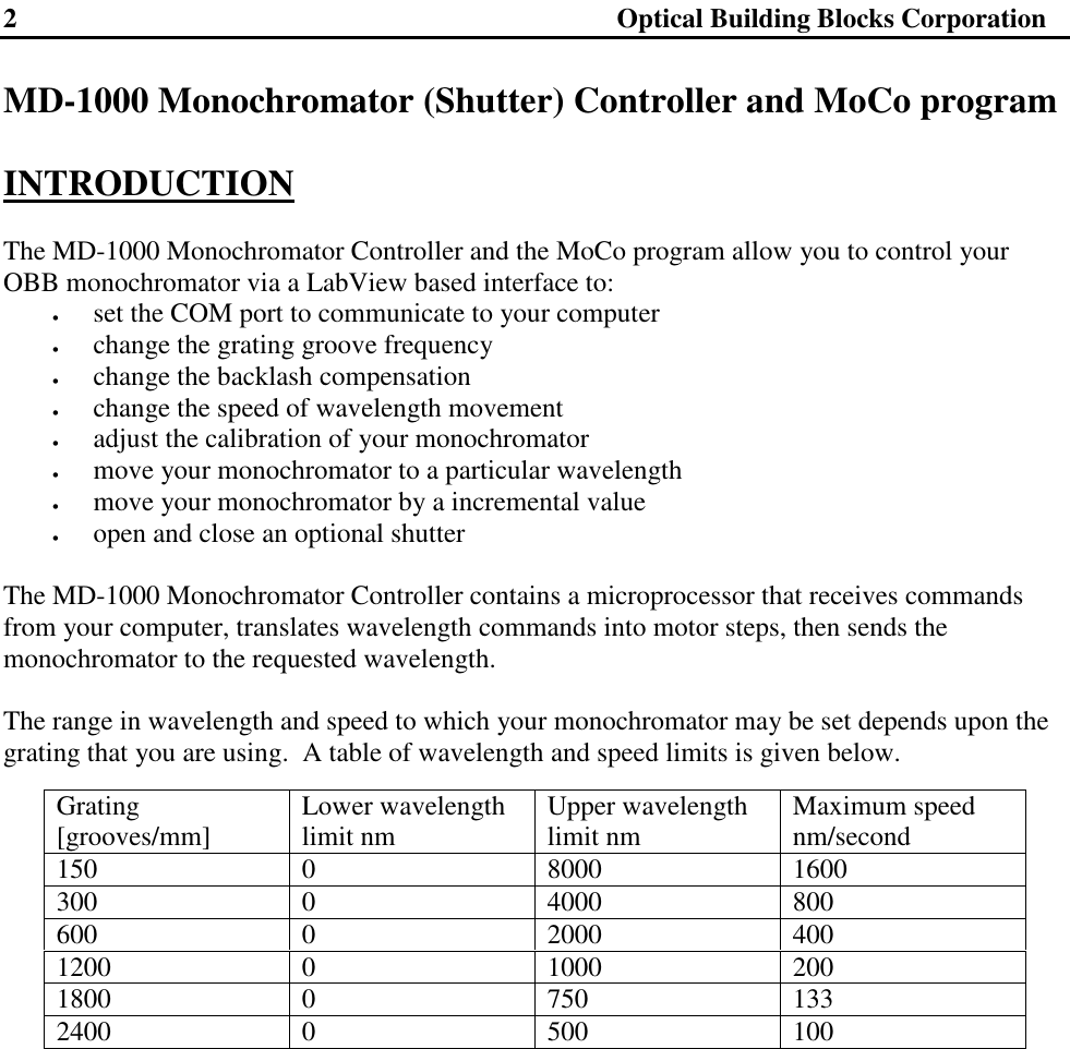 MD 1000 Monochromator Controller Op Manual OBB Rev G Autocal