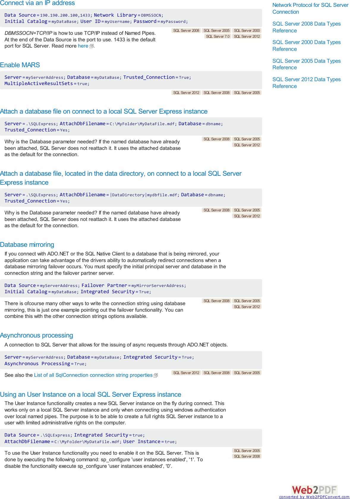 SQL Server 2008 Connection Strings ConnectionStrings MSSQL2008 Manual