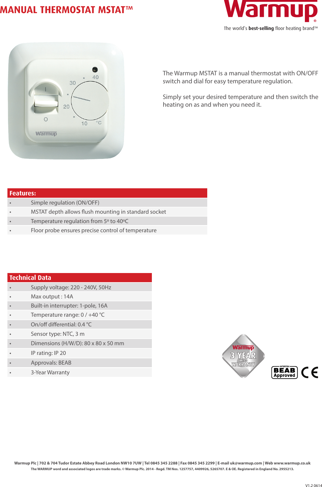 MSTAT Thermostat Tech Sheet