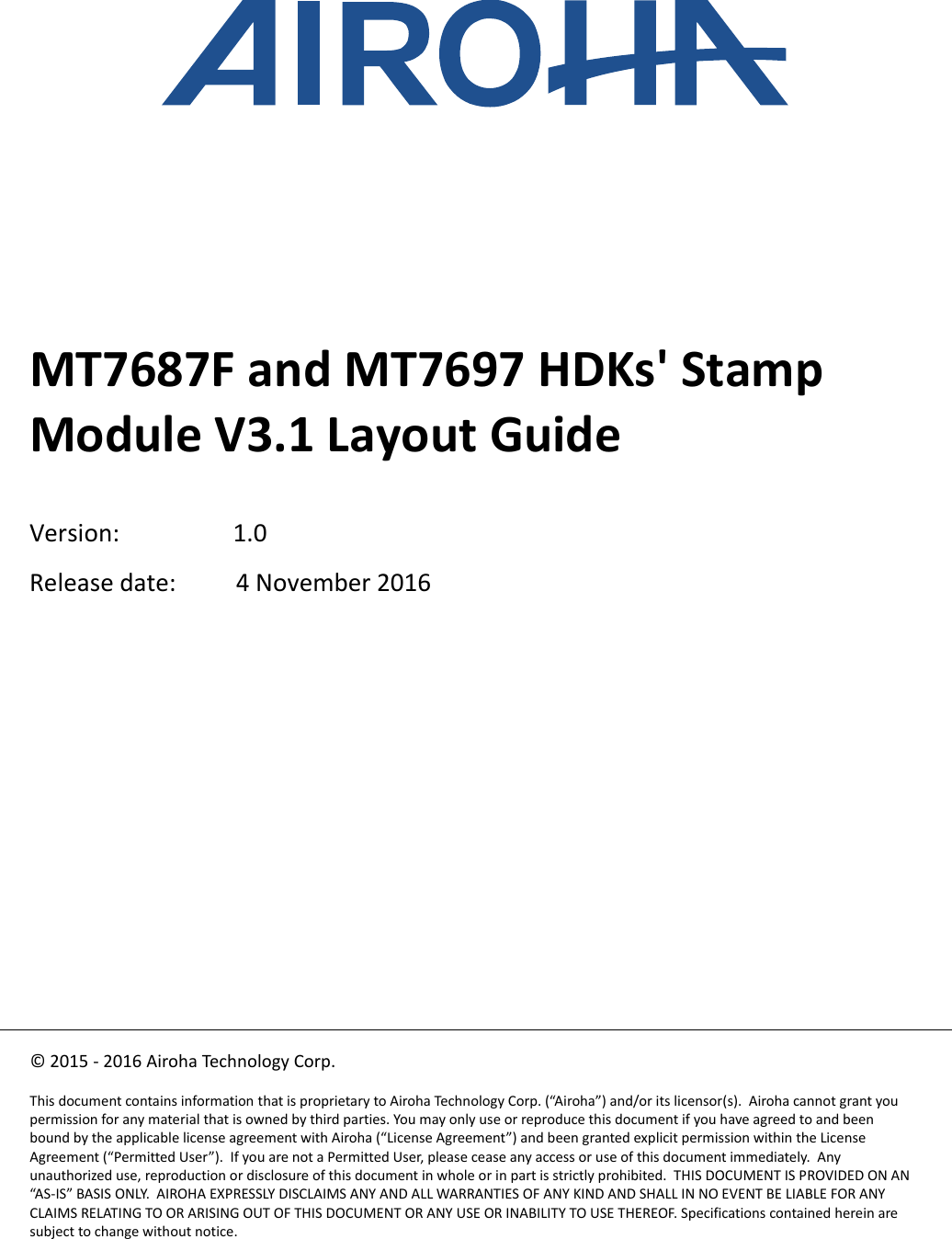 MT7687F And MT7697 HDKs' Stamp Module V3.1 Layout Guide HDK