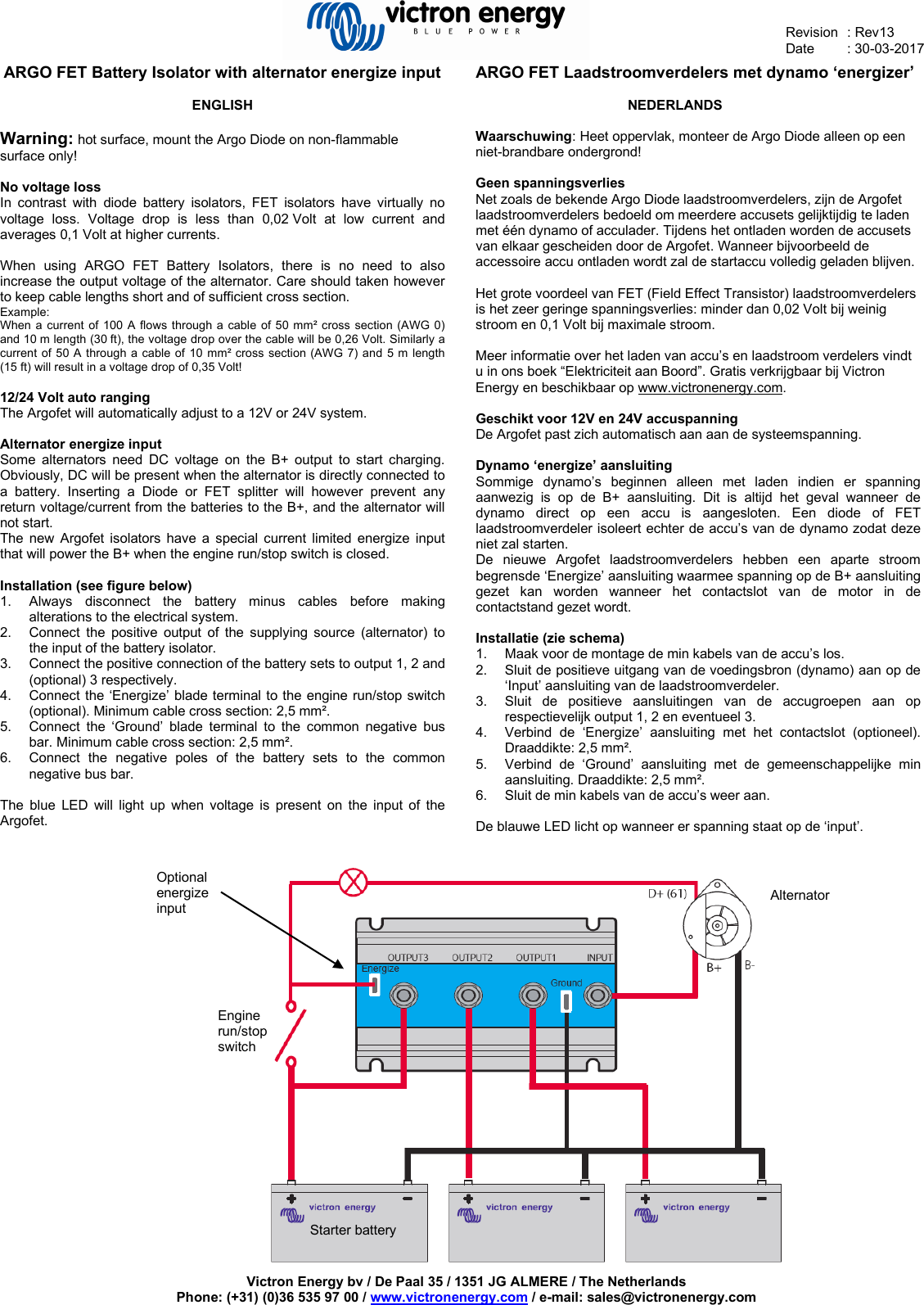 Manual ARGO FET Battery Isolator With Alternator Energize Input Argofet ...