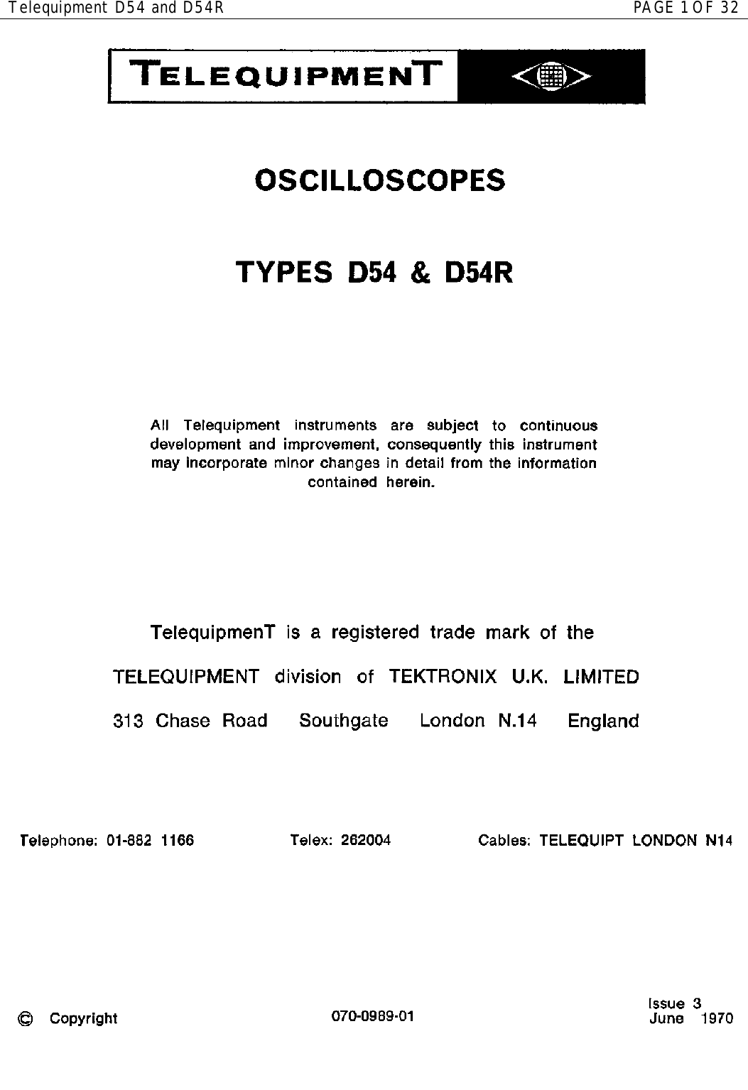 Telequipment D54 And D54R Manual D54,d54r Sm