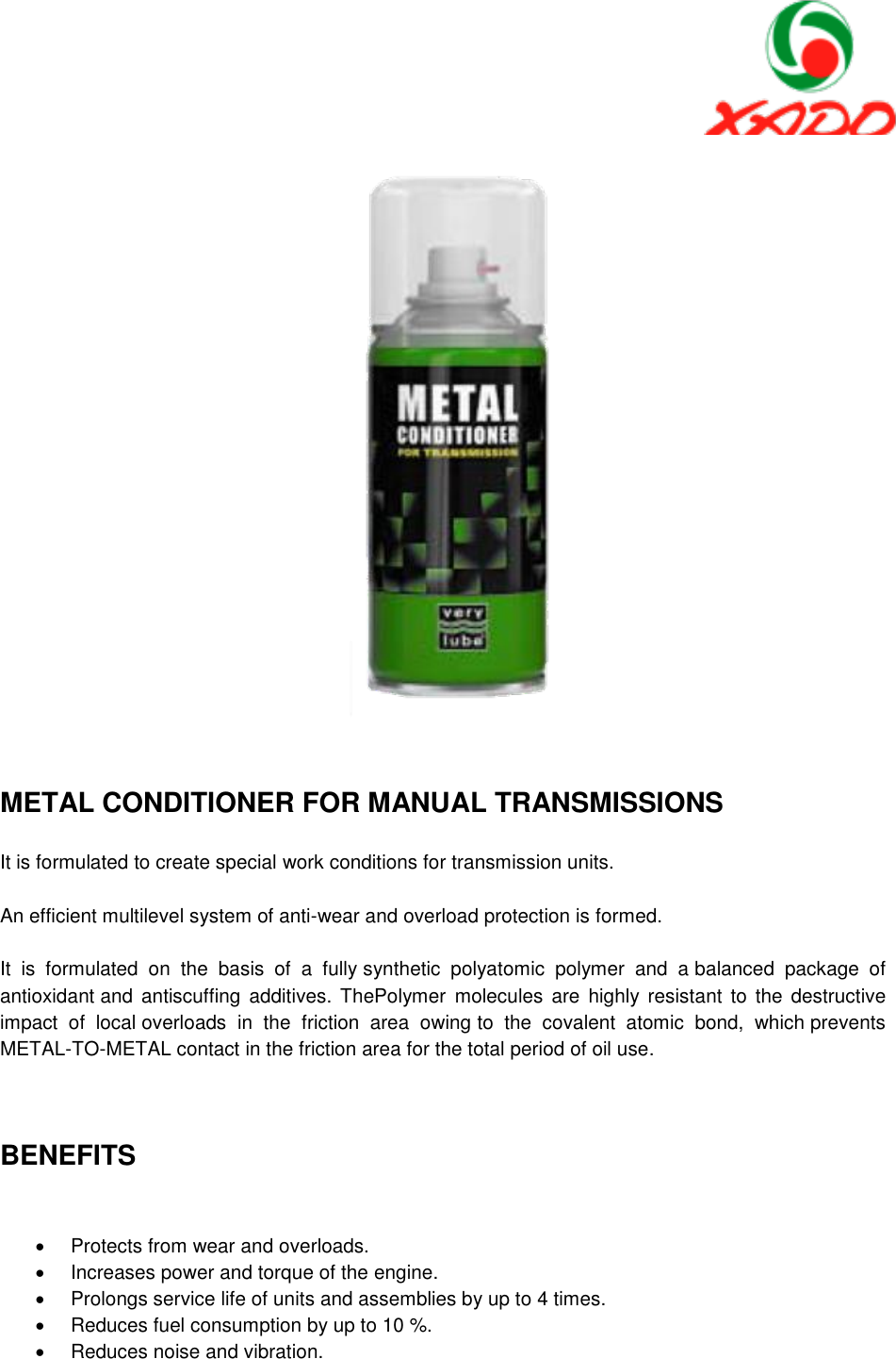 METAL CONDITIONER FOR MANUAL TRANSMISSIONS