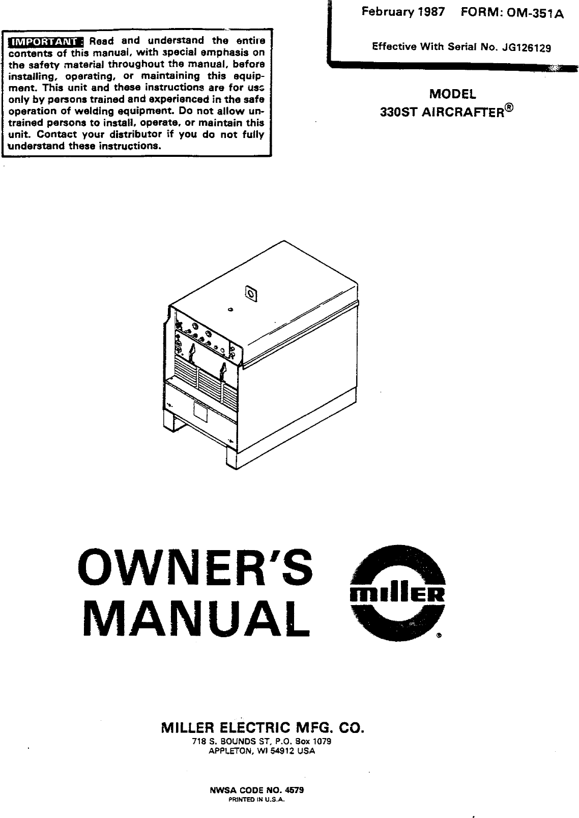 Miller Aircrafter 330ST Manual
