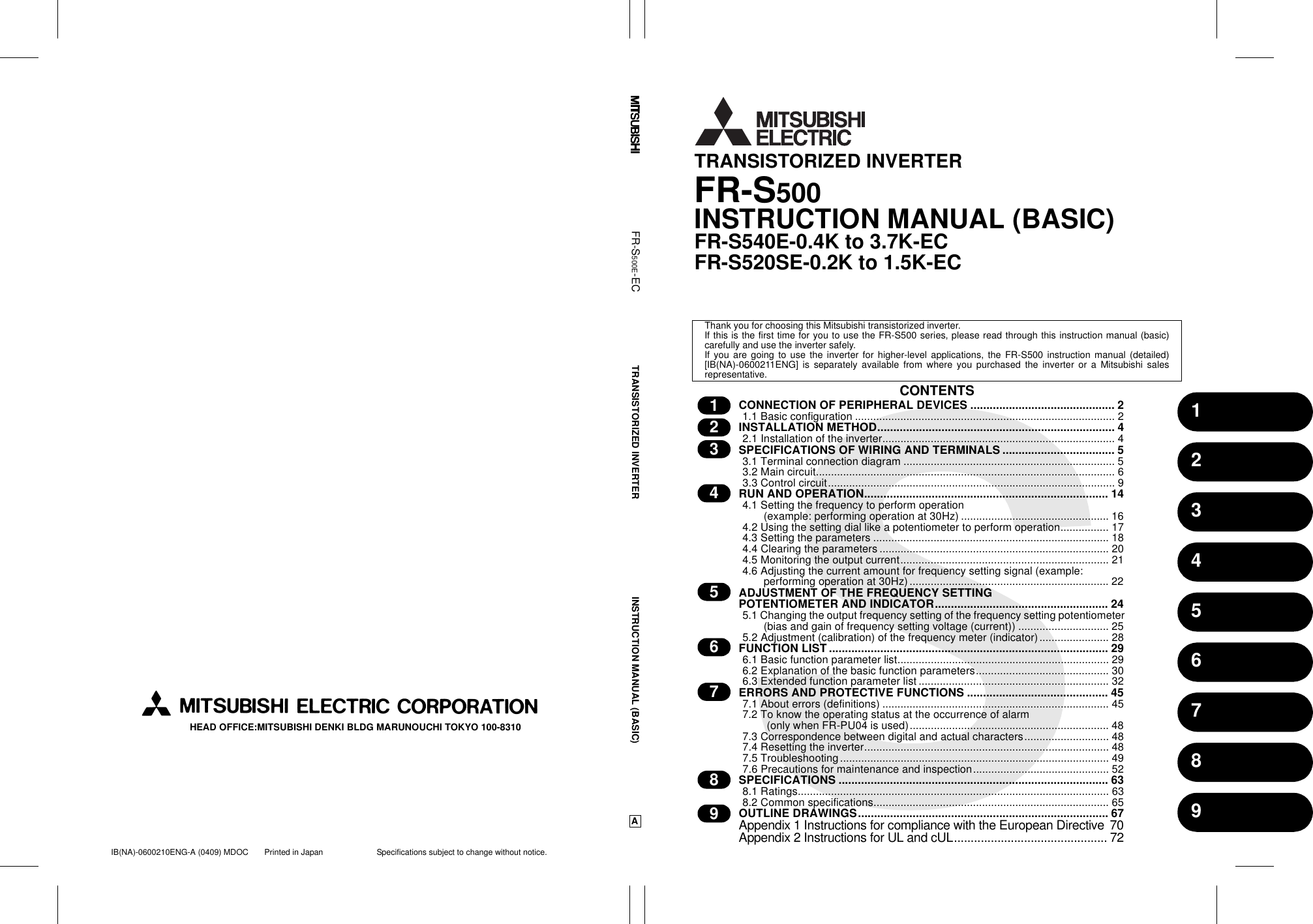 FR S500E EC INSTRUCTION MANUAL (BASIC) Mitsubishi VFD Basic