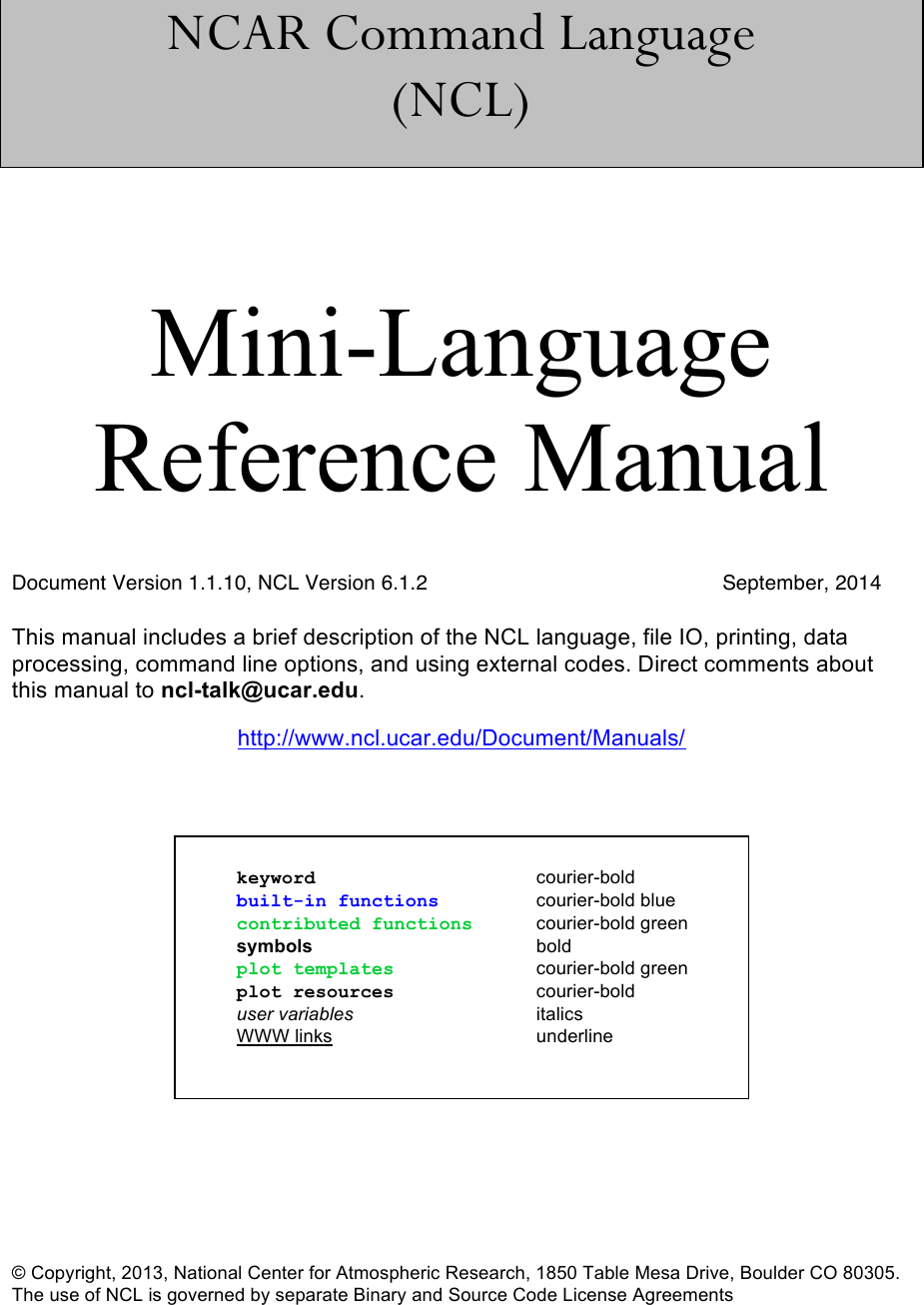 NCAR Language Manual