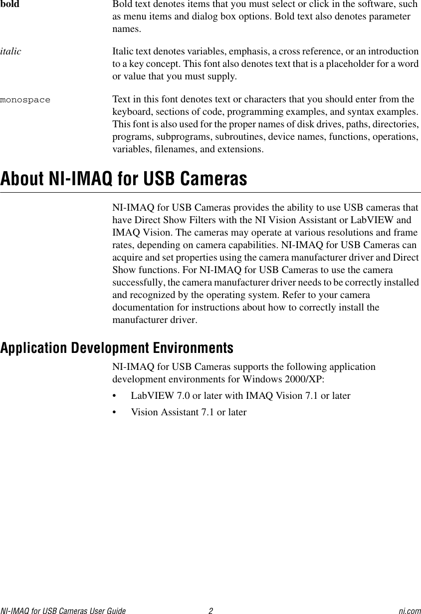 NI IMAQ For USB Cameras User Guide